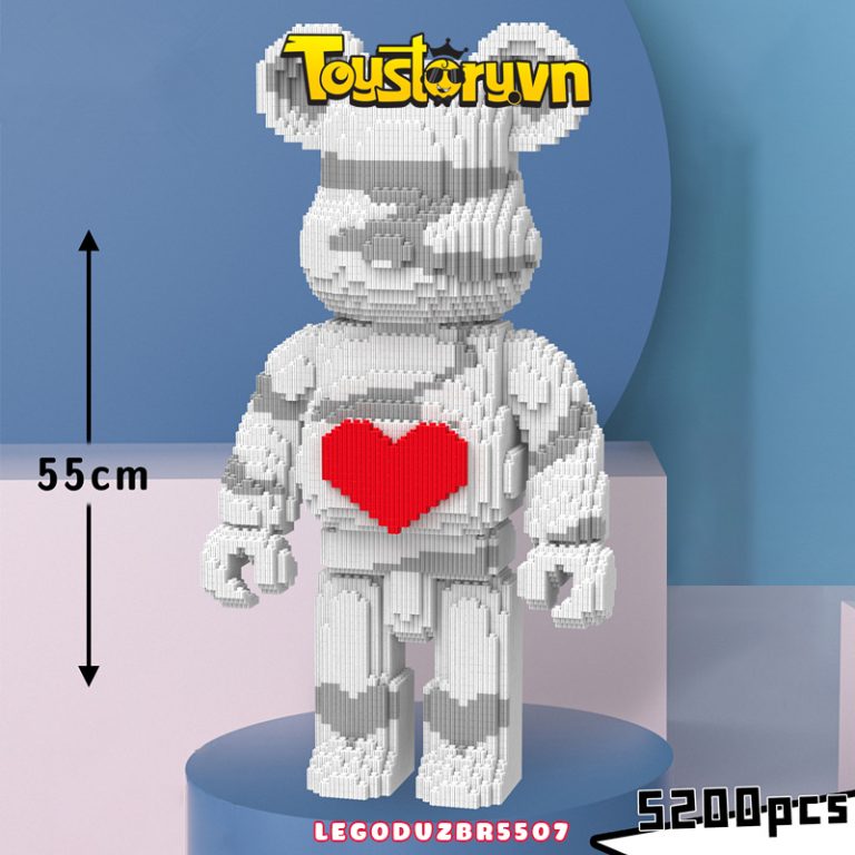 Lego Gấu Bearbrick 55cm Gấu Trắng Light Xám Trái Tim Size Lớn