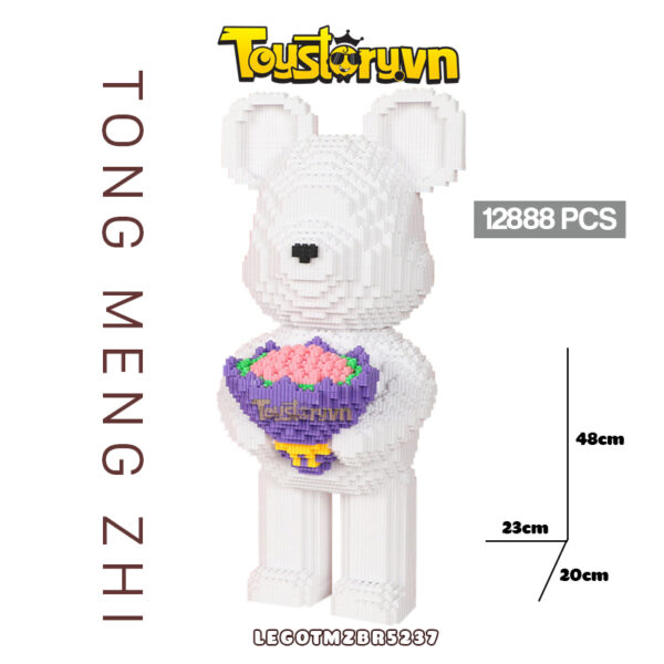 Lego Gấu Bearbrick 48cm Gấu Trắng Ôm Bó Hoa Size lớn Full Box
