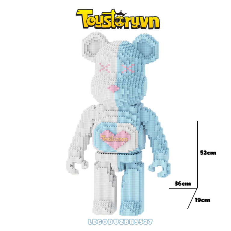 Lego Gấu Bearbrick 52cm Gấu Trắng - Xanh Nhạt có Tim