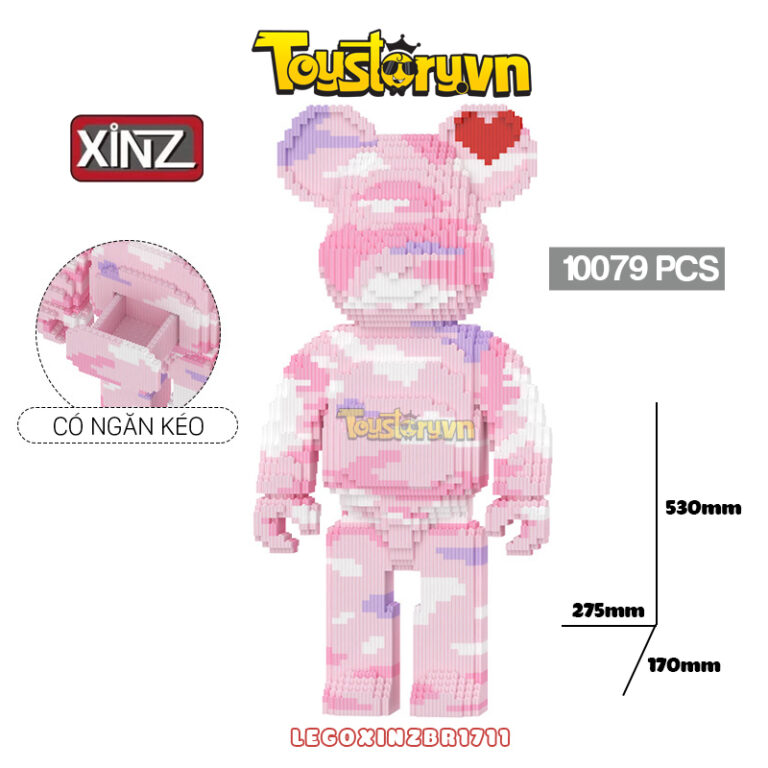 Lego Bearbrick 53cm Gấu màu Hồng Loang trắng Size lớn