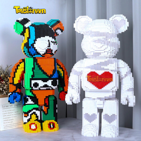 Lego Bearbrick 55 cm Gấu Trắng Trái Tim Mix Đèn LED Có Ngăn Kéo