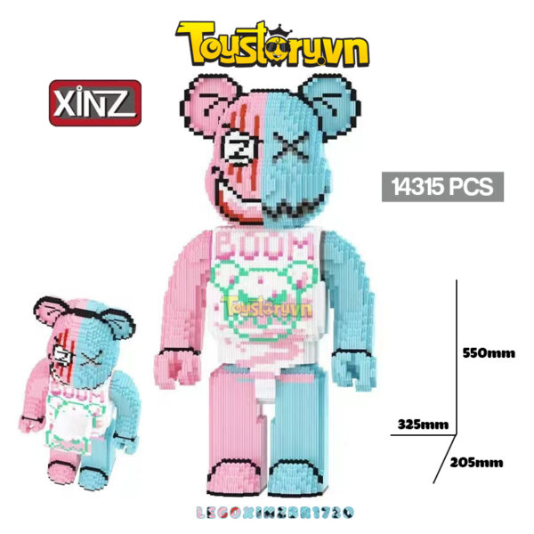 Lego Bearbrick 55cm Gấu B.O.O.M Xanh Hồng có ngăn kéo
