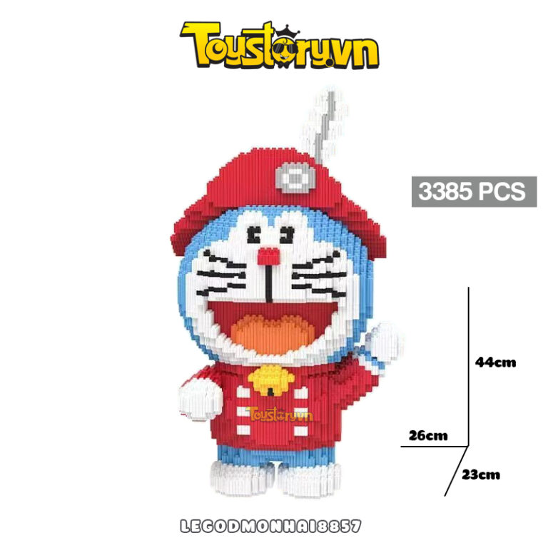 Lego Doraemon 44cm Doraemon mặc áo đỏ đội mũ lông chim LEGODMONHAI8857