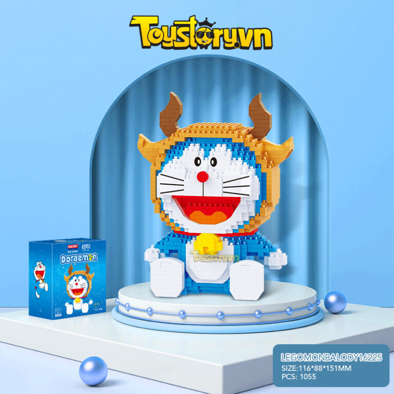 Lego Doraemon 44cm Doraemon mặc áo đỏ đội mũ lông chim LEGODMONHAI8857